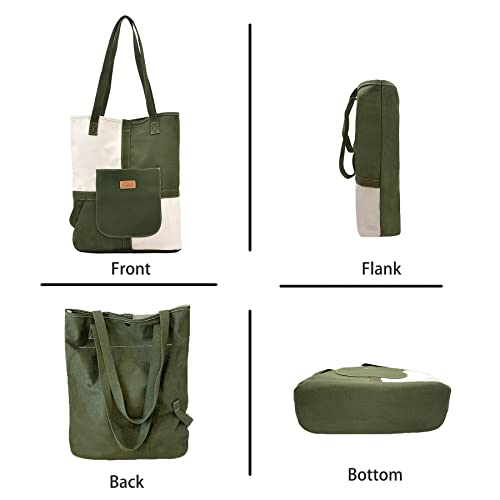 Canvas Tote Bag for Women Large Size Shoulder Handbags with Inner zipper Pockets Multicolor Casual(Green)