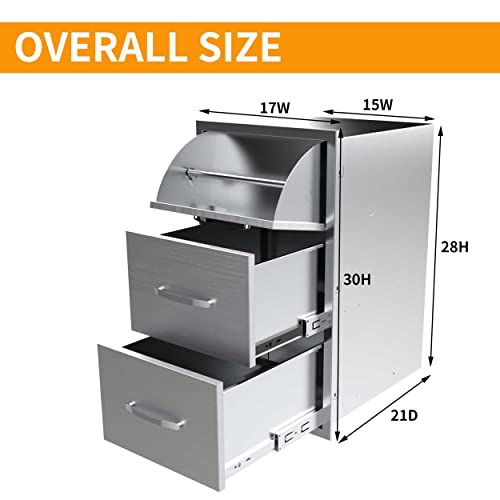 KODOM Outdoor Kitchen Stainless Steel Double Access Drawers with Paper Towel Holder Combo for Outdoor Kitchen Island or Grill Station(Overall Size: 17W x 30H x 21D Inch)