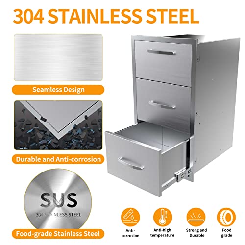 KODOM Outdoor Kitchen Stainless Steel Double Access Drawers with Paper Towel Holder Combo for Outdoor Kitchen Island or Grill Station(Overall Size: 17W x 30H x 21D Inch)