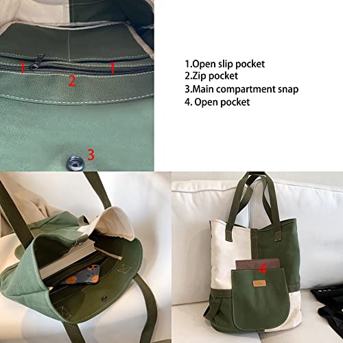 Canvas Tote Bag for Women Large Size Shoulder Handbags with Inner zipper Pockets Multicolor Casual(Green)