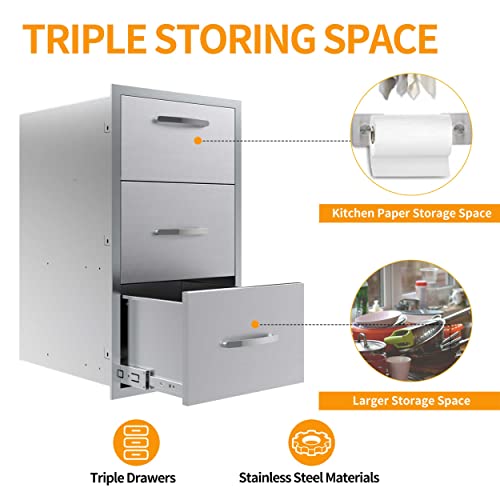 KODOM Outdoor Kitchen Stainless Steel Double Access Drawers with Paper Towel Holder Combo for Outdoor Kitchen Island or Grill Station(Overall Size: 17W x 30H x 21D Inch)