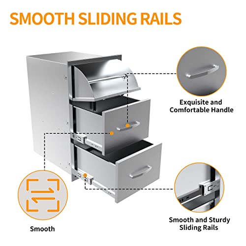 KODOM Outdoor Kitchen Stainless Steel Double Access Drawers with Paper Towel Holder Combo for Outdoor Kitchen Island or Grill Station(Overall Size: 17W x 30H x 21D Inch)