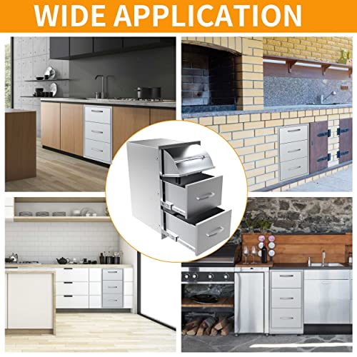 KODOM Outdoor Kitchen Stainless Steel Double Access Drawers with Paper Towel Holder Combo for Outdoor Kitchen Island or Grill Station(Overall Size: 17W x 30H x 21D Inch)