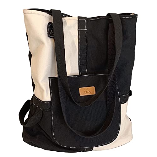 Canvas Tote Bag for Women Large Size Shoulder Handbags with Inner zipper Pockets Multicolor Casual(Black)