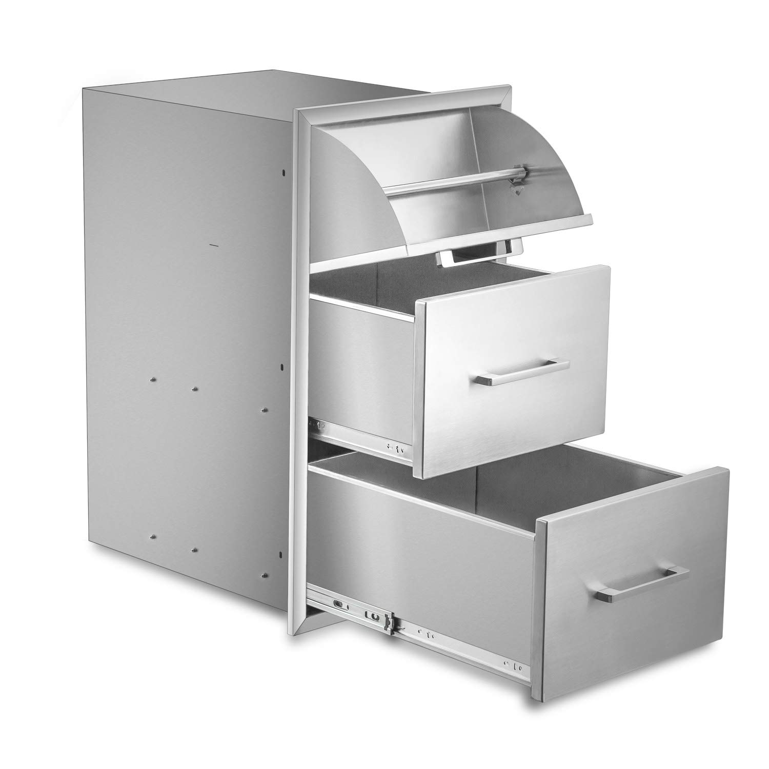 yuxiangBBQ Stainless Steel Outdoor Kitchen Drawers BBQ Drawers Double Access Drawer w/Paper Towel Holder Drawer Combo Flush Mount for Outdoor Kitchens Or BBQ Island(17" W x 30" H x 21" D)