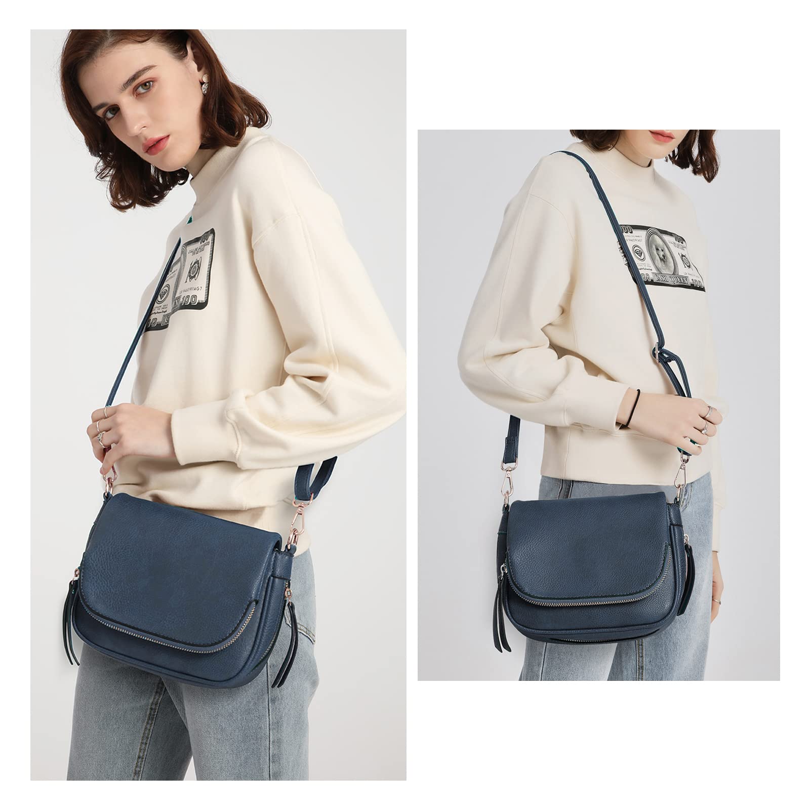 GLITZALL Medium Crossbody Bags for Women Faux Leather Shoulder Purse and Small Cross Body Handbag with Multi Pockets,Navy