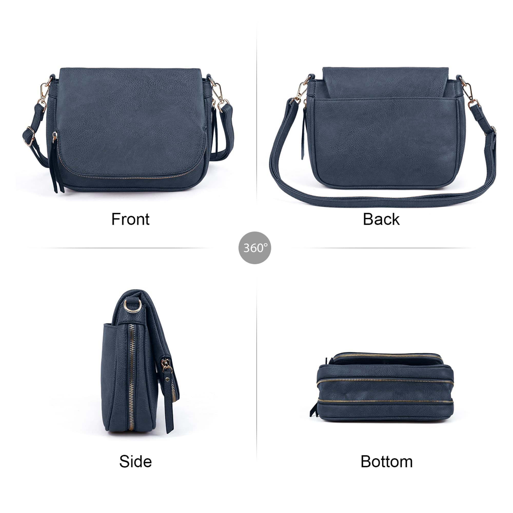 GLITZALL Medium Crossbody Bags for Women Faux Leather Shoulder Purse and Small Cross Body Handbag with Multi Pockets,Navy