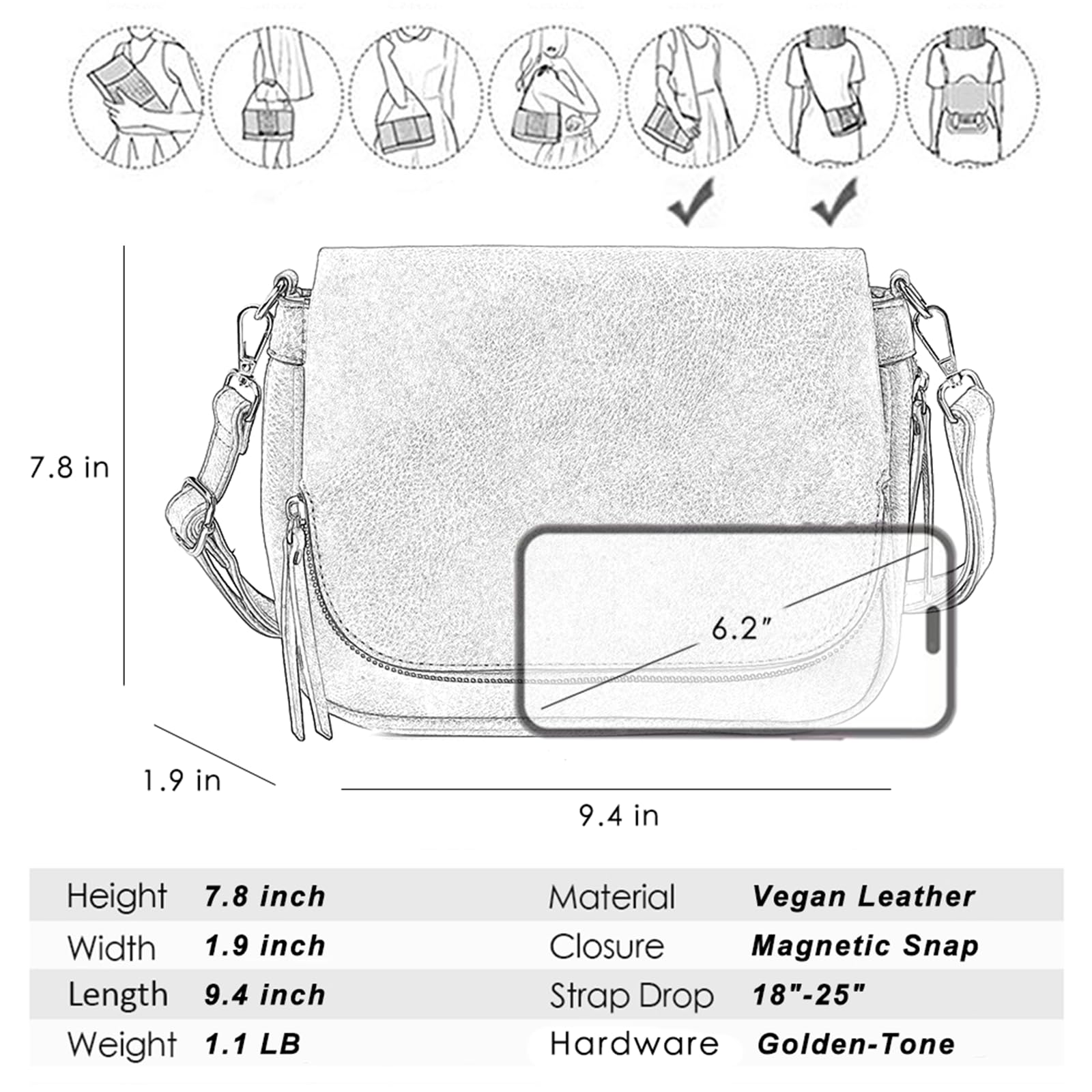 GLITZALL Medium Crossbody Bags for Women Faux Leather Shoulder Purse and Small Cross Body Handbag with Multi Pockets,Navy