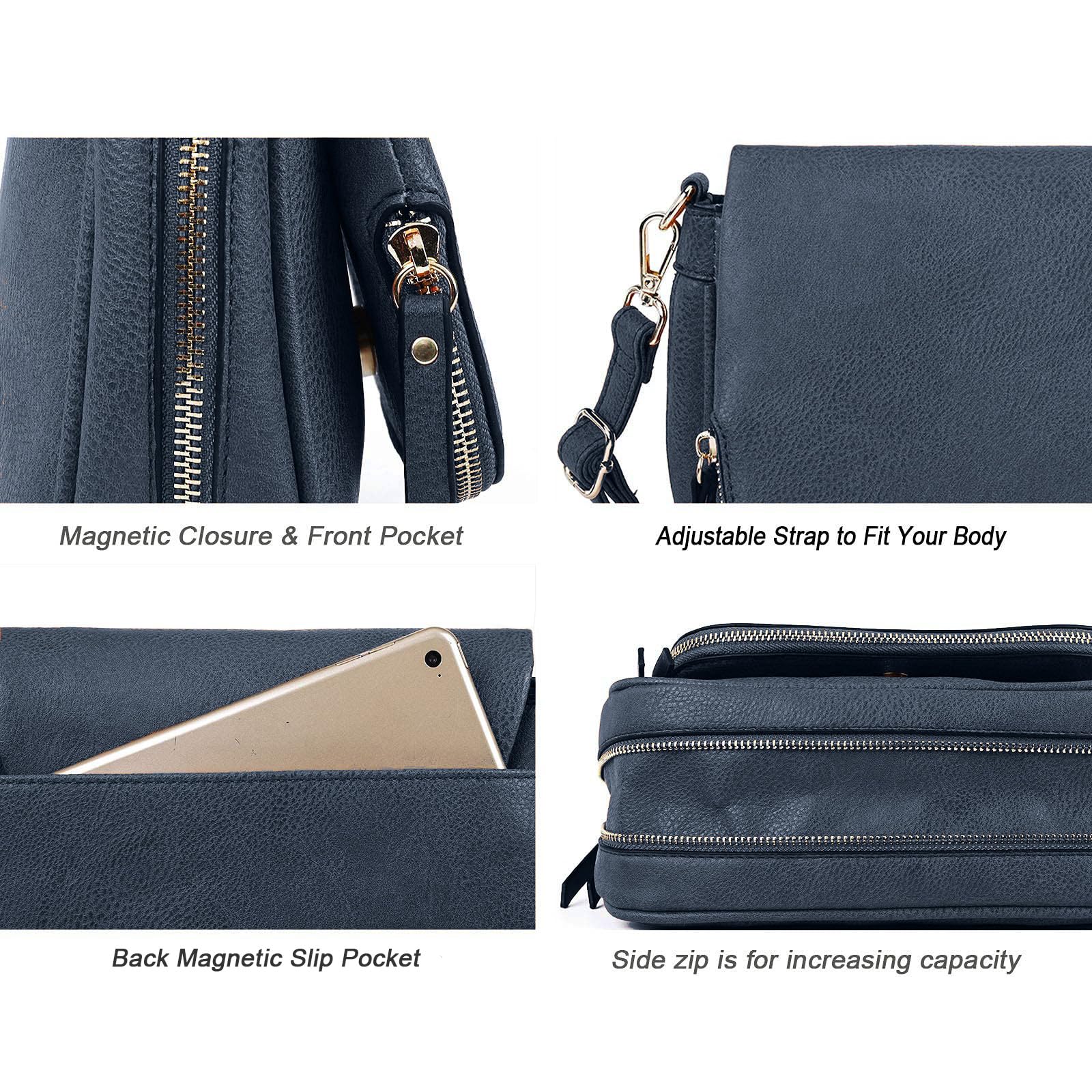 GLITZALL Medium Crossbody Bags for Women Faux Leather Shoulder Purse and Small Cross Body Handbag with Multi Pockets,Navy
