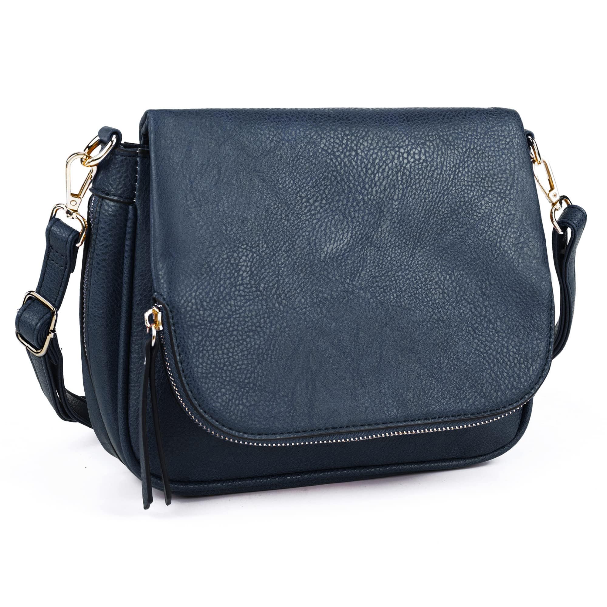 GLITZALL Medium Crossbody Bags for Women Faux Leather Shoulder Purse and Small Cross Body Handbag with Multi Pockets,Navy