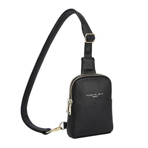 INICAT Travel Small Sling Bag Leather Crossbody Bags for Women Fanny Packs Cross Body Bag for Woman Cross Body Purses(Black)