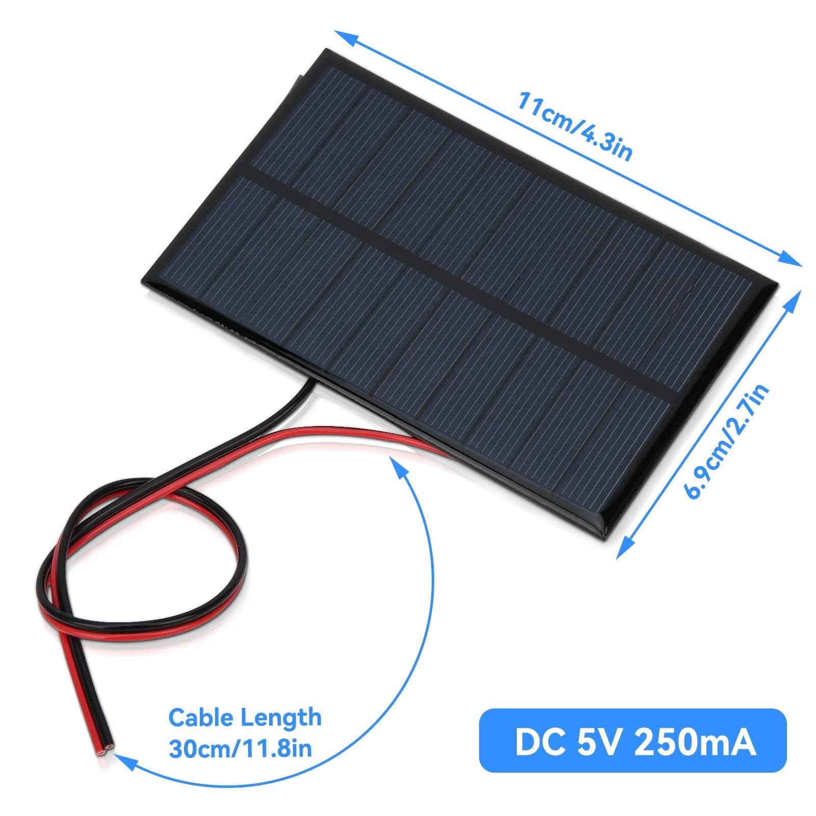 2pcs Mini Solar Cell Panel Module, Epoxy Power Supply Systerm Charger Battery DC 5V 250mA with Cable Length 30cm/11.8in