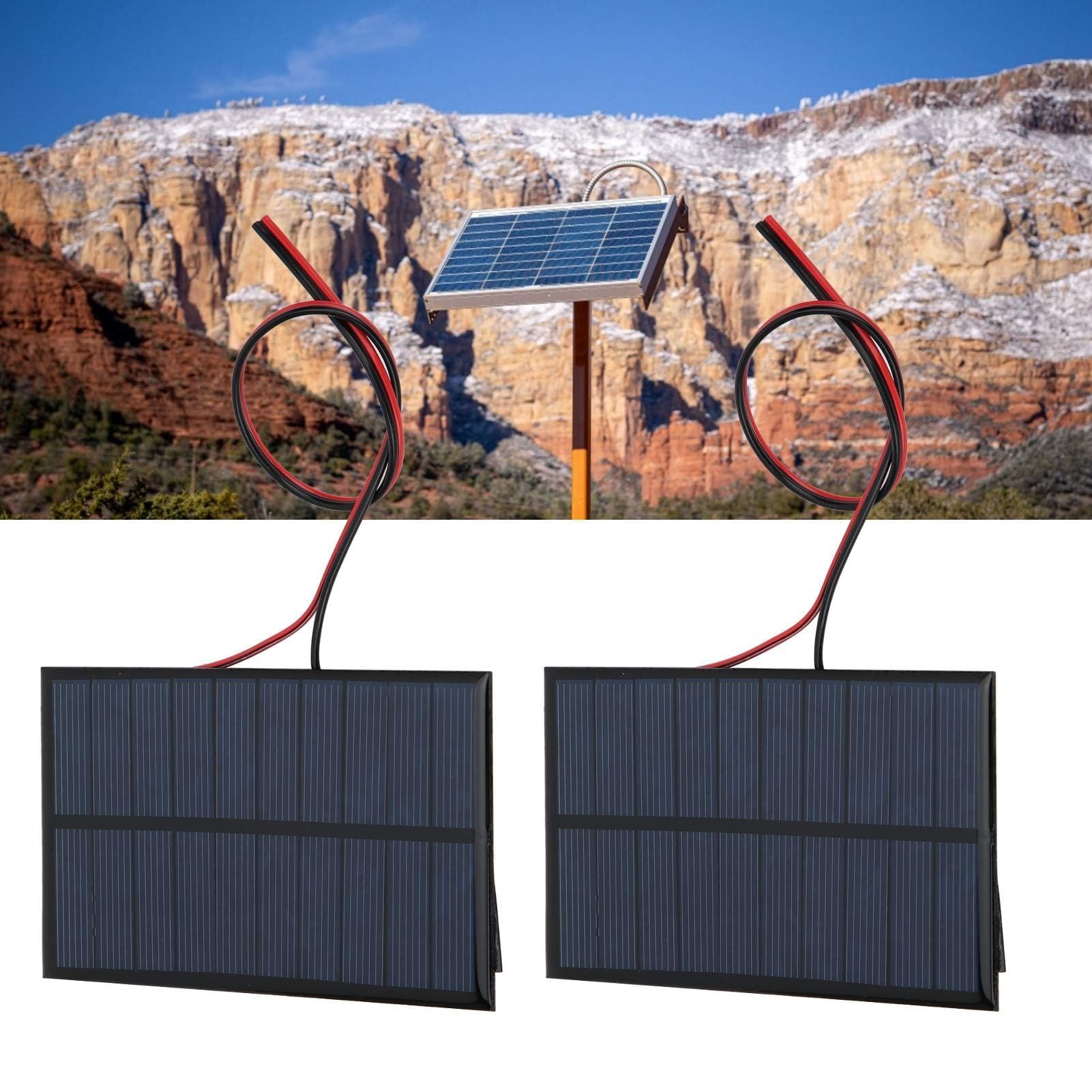 2pcs Mini Solar Cell Panel Module, Epoxy Power Supply Systerm Charger Battery DC 5V 250mA with Cable Length 30cm/11.8in