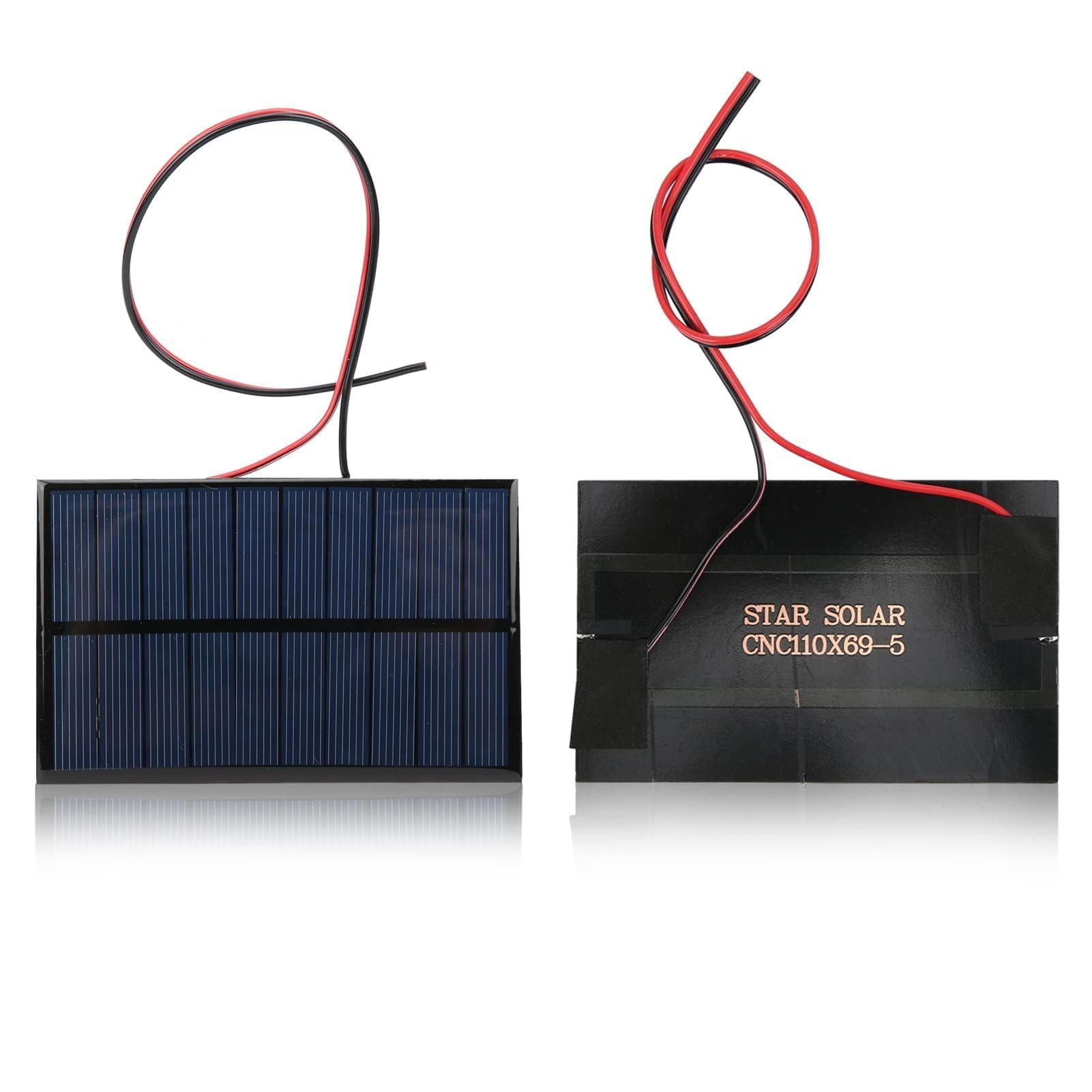 2pcs Mini Solar Cell Panel Module, Epoxy Power Supply Systerm Charger Battery DC 5V 250mA with Cable Length 30cm/11.8in