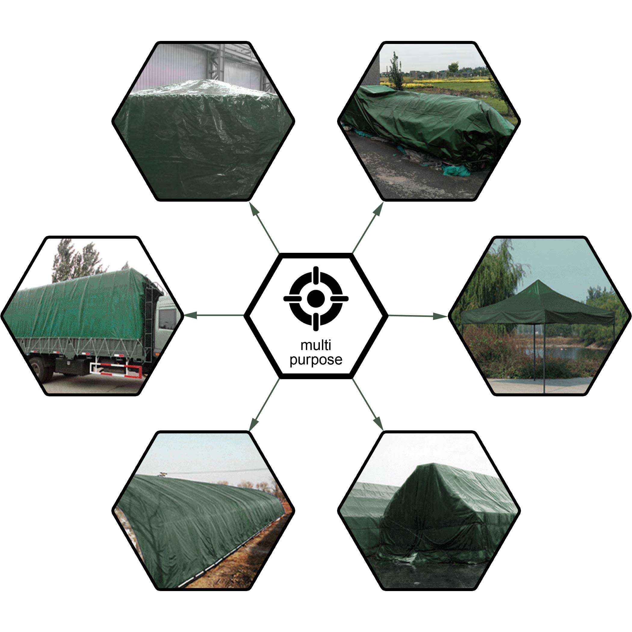 CARTMAN Finished Size 8x10 Feet Waterproof Green Tarp 8 Mil Thick, Multipurpose Protective Cover for Emergency Rain Shelter Camping Tarpaulin