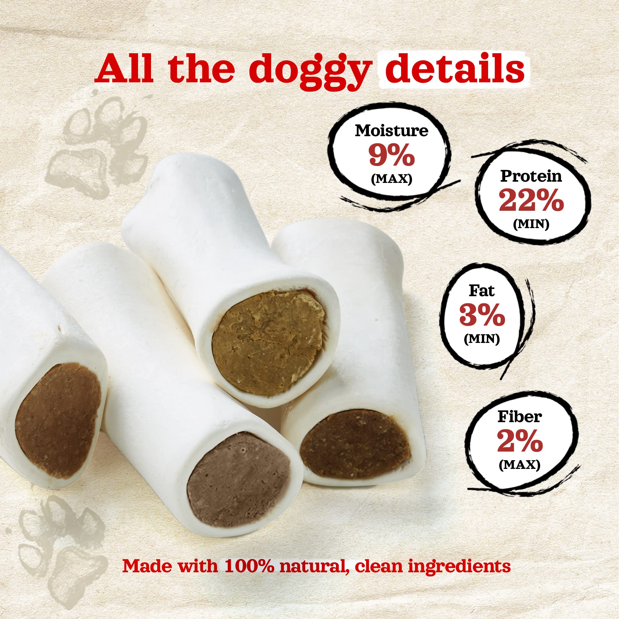 Natural Farm Peanut Butter Flavor Filled Dog Bones (5-6 Inch, 3 Pack), Limited Ingredient Stuffed Dental Dog Bone Treats for Small, Medium and Large Dogs