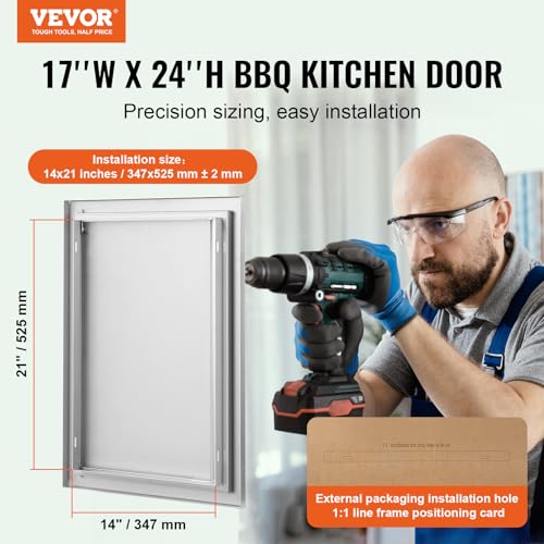 VEVOR BBQ Access Door 17W x 24H Inch, Vertical Single BBQ Door Stainless Steel with Recessed Handle, Outdoor Kitchen Doors for BBQ Island, Grill Station, Outside Cabinet