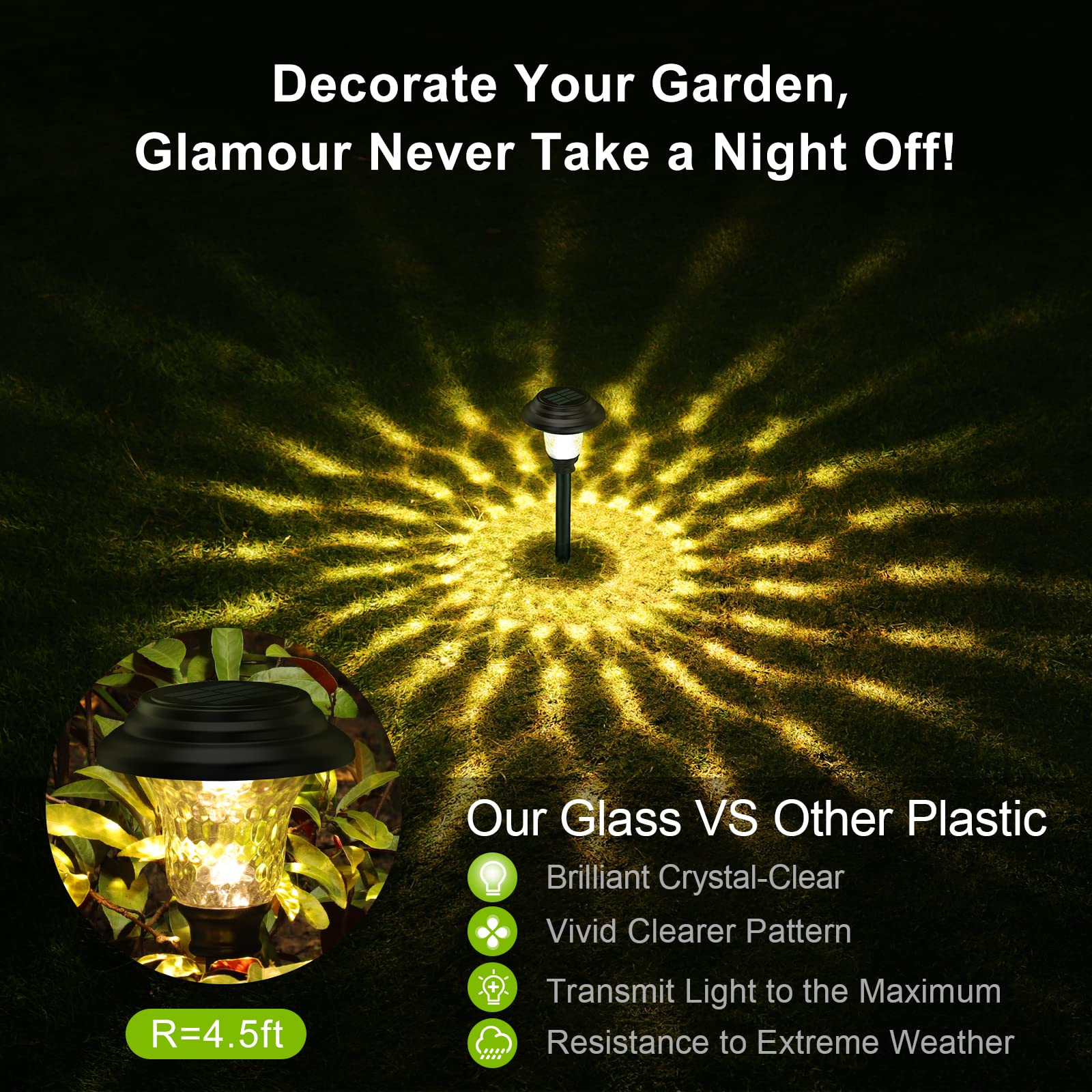 Balhvit Glass Solar Lights Outdoor, 8 Pack Super Bright Solar Pathway Lights, Up to 12 Hrs Long Last Auto On/Off Garden Lights Solar Powered Waterproof, Stainless Steel LED Landscape Lighting for Yard