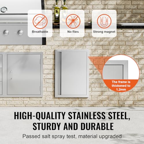 VEVOR BBQ Access Door 17W x 24H Inch, Vertical Single BBQ Door Stainless Steel with Recessed Handle, Outdoor Kitchen Doors for BBQ Island, Grill Station, Outside Cabinet