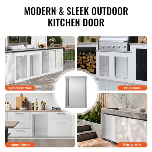 VEVOR BBQ Access Door 17W x 24H Inch, Vertical Single BBQ Door Stainless Steel with Recessed Handle, Outdoor Kitchen Doors for BBQ Island, Grill Station, Outside Cabinet