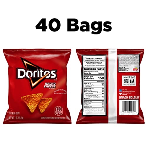 Doritos Flavored Tortilla Chips, Nacho Cheese, 1 Ounce (Pack of 40)