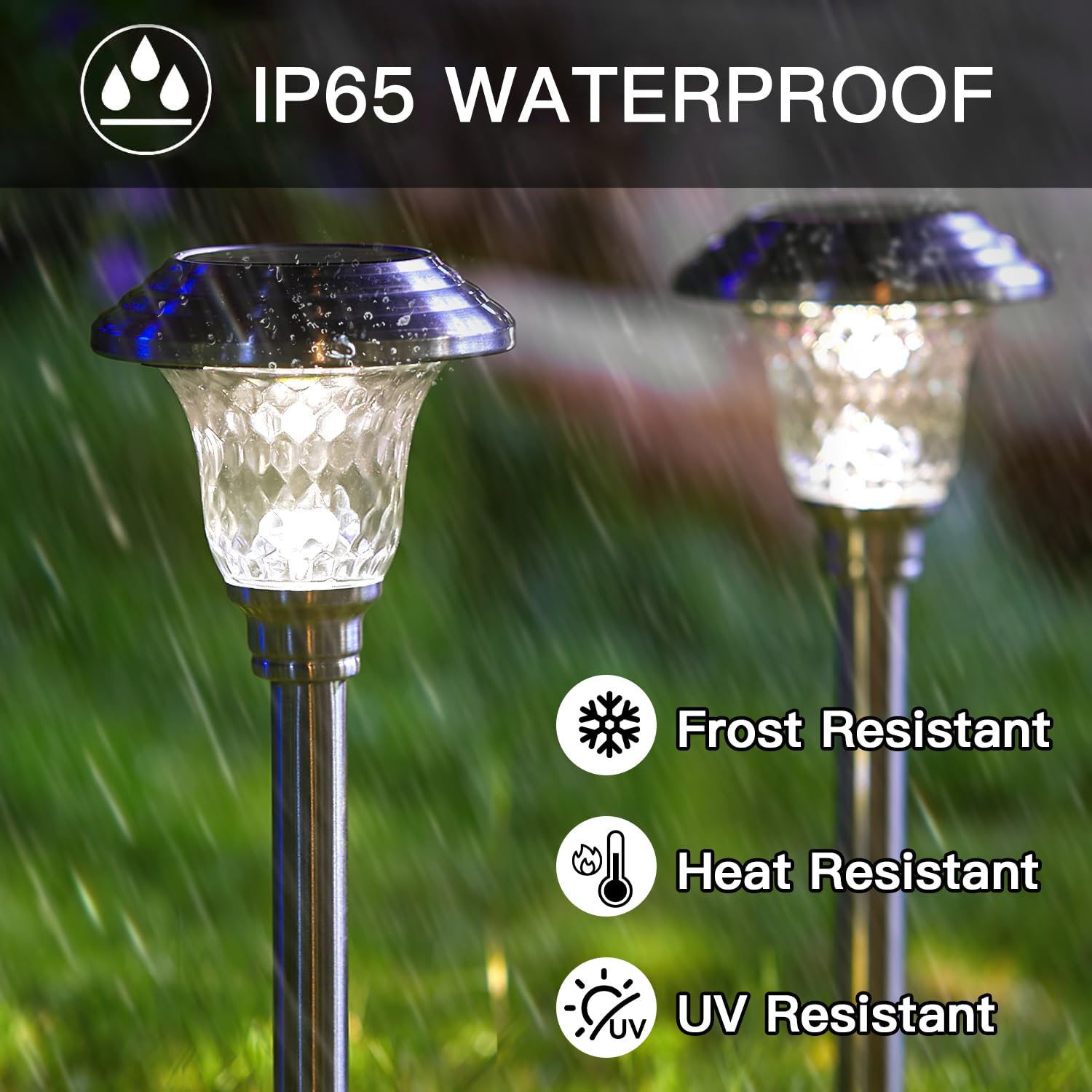 BEAU JARDIN 8 Pack Solar Pathway Lights Outdoor Stainless Steel Lights Solar Powered Waterproof Glass High Lumen Garden Landscape Path Yard Walkway Driveway Outside Color Changing Cool White Silver