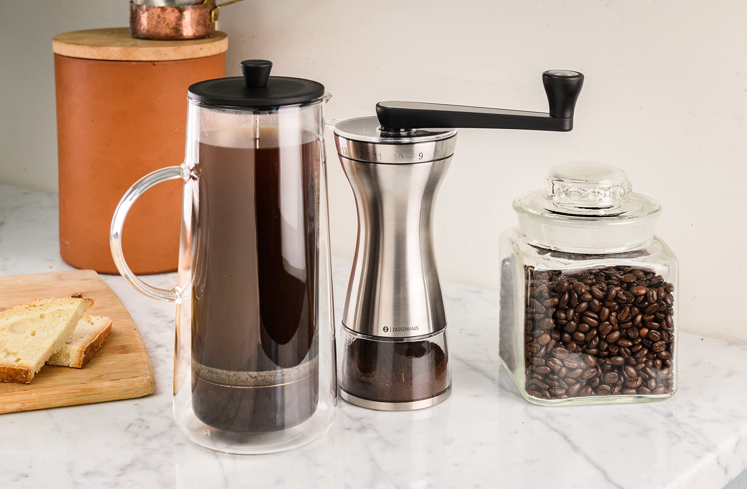 Zassenhaus Manaos Manual Coffee Grinder - Stainless Steel Mill - 2.5 Ounce, 9.5-Inch Hand Bean Grinder for Fresh Coffee