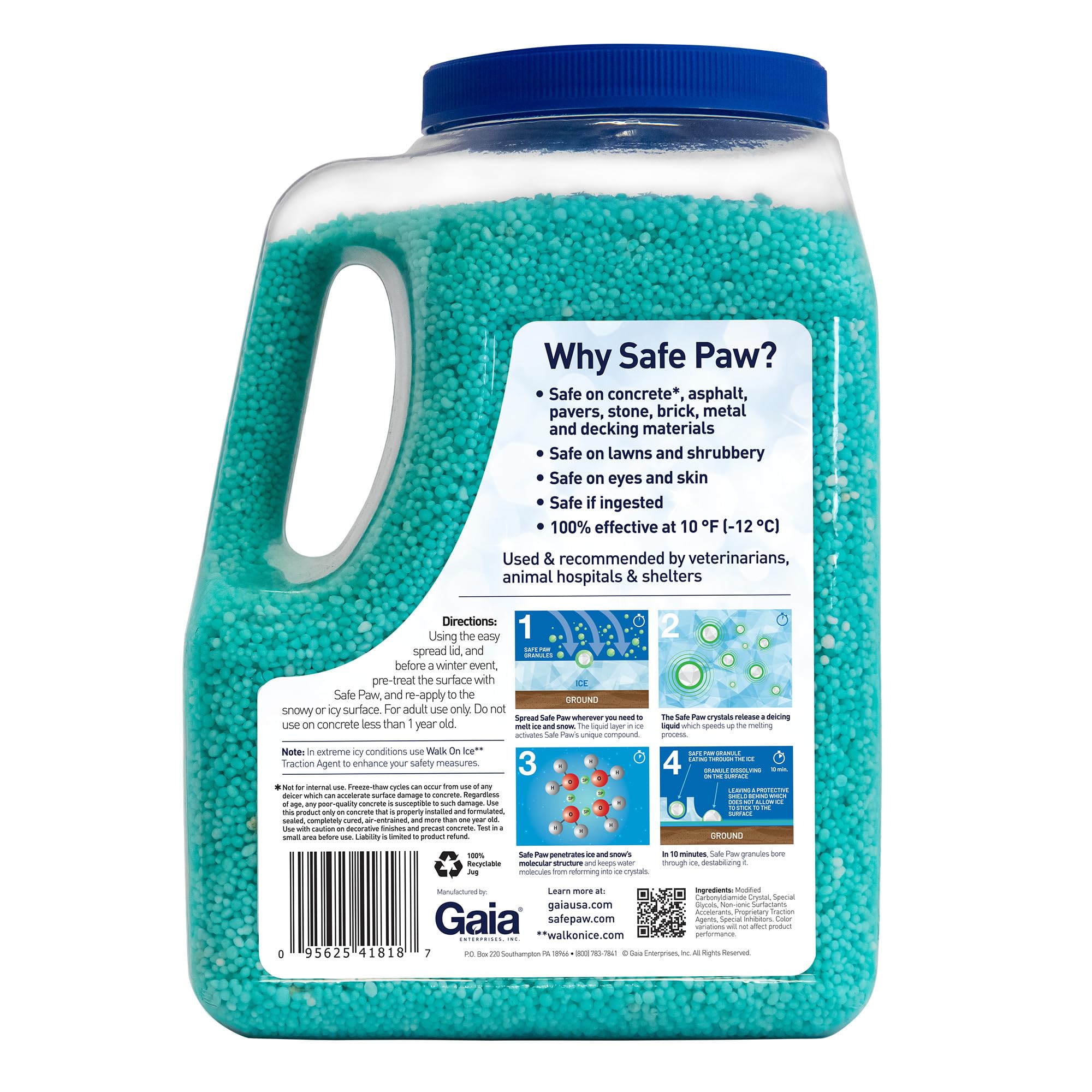 Safe Paw Ice Melt - Pet & Kid Friendly, Salt-Free & Chloride-Free, Safe for Concrete, Driveways & Sidewalks | Long-Lasting & Fast- Snow & Ice Melter for Winter Use - 3X Longer Effect