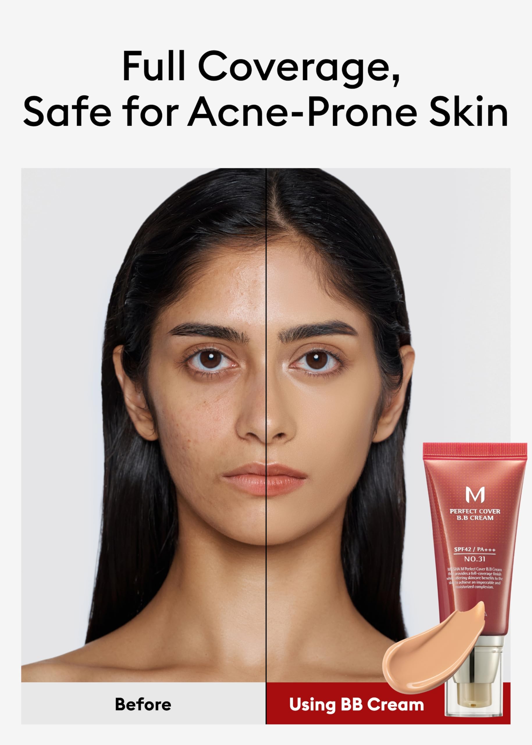 MISSHA M Perfect Cover BB Cream No 31.Golden Beige - Medium/Tan with Neutral Undertone SPF 42 PA +++ 1.69 Fl Oz - Tinted Moisturizer for face with SPF