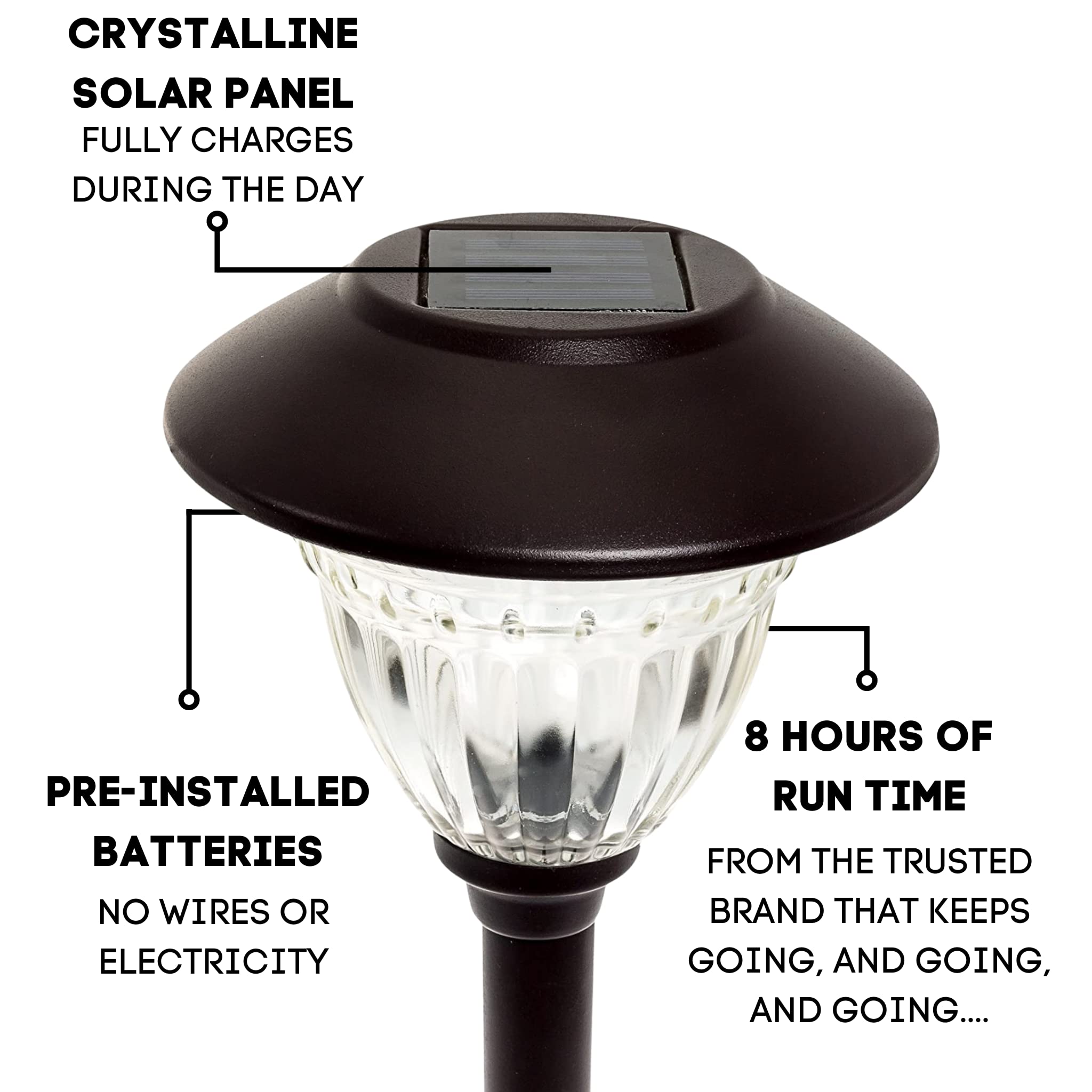 Energizer LED Solar Pathway Lights - 10 Pack of [Bronze] Outdoor Solar Lights - IP65 Waterproof w/Auto On/Off - Patterned Glass and Metal Construction Coated in Bronze