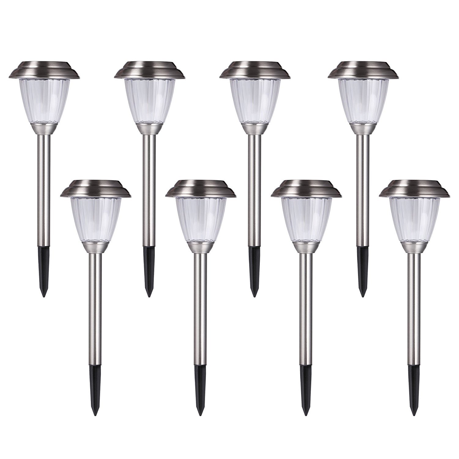 voona Solar LED Outdoor Lights 8-Pack Stainless Steel Pathway Landscape Lights for Outdoor Path Patio Yard Deck Driveway and Garden, (Silver)