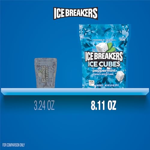 ICE BREAKERS Ice Cubes Peppermint Sugar Free Chewing Gum Pouch, 8.11 oz (100 Pieces)