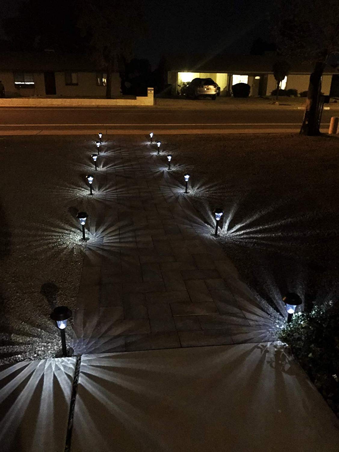 Enchanted Spaces Silver Solar Path Light, Set of 6, with Glass Lens, Metal Ground Stake, and Extra-Bright LED for Lawn, Patio, Yard, Walkway, Driveway