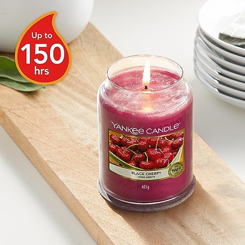 Yankee Candle Black Cherry Scented, Classic 22oz Large Jar Single Wick Candle, Over 110 Hours of Burn Time, Ideal for Home Décor and Gifting