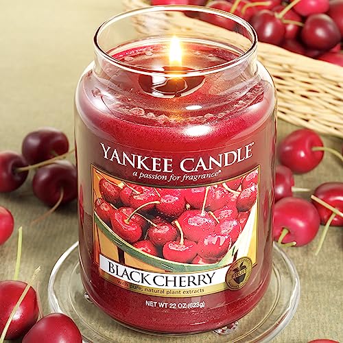 Yankee Candle Black Cherry Scented, Classic 22oz Large Jar Single Wick Candle, Over 110 Hours of Burn Time, Ideal for Home Décor and Gifting