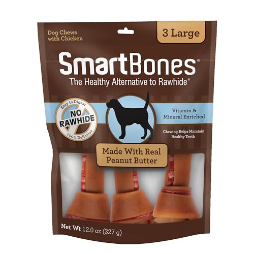 SmartBones Dog Chews, Treat Your Dog to Rawhide-Free Dog Bones, Made With Real Meat and Vegetables, 3 Large