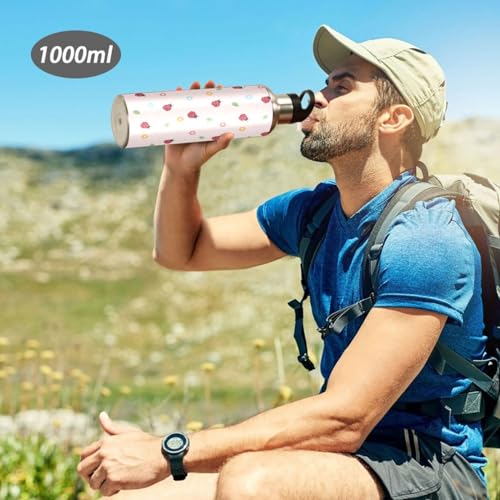 Ladybugs-flower-pattern Insulated Water Bottle with Straw, Stainless Steel Sports Water Bottles, Double Wall Vacuum, Leakproof, BPA-Free 20 oz