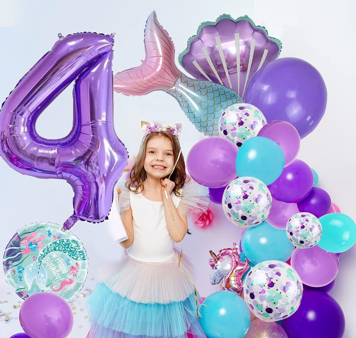 Beauty Fish Birthday Decoration, Balloon Tail Shell Foil Latex Balloons Set, Ocean Themed Beauty Fish for Girls 4th Birthday(21Pcs)