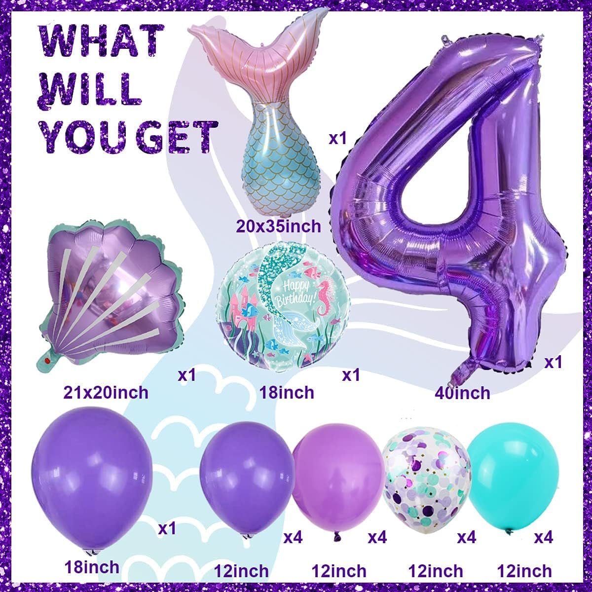 Beauty Fish Birthday Decoration, Balloon Tail Shell Foil Latex Balloons Set, Ocean Themed Beauty Fish for Girls 4th Birthday(21Pcs)