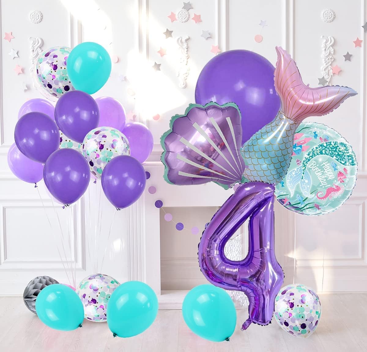 Beauty Fish Birthday Decoration, Balloon Tail Shell Foil Latex Balloons Set, Ocean Themed Beauty Fish for Girls 4th Birthday(21Pcs)