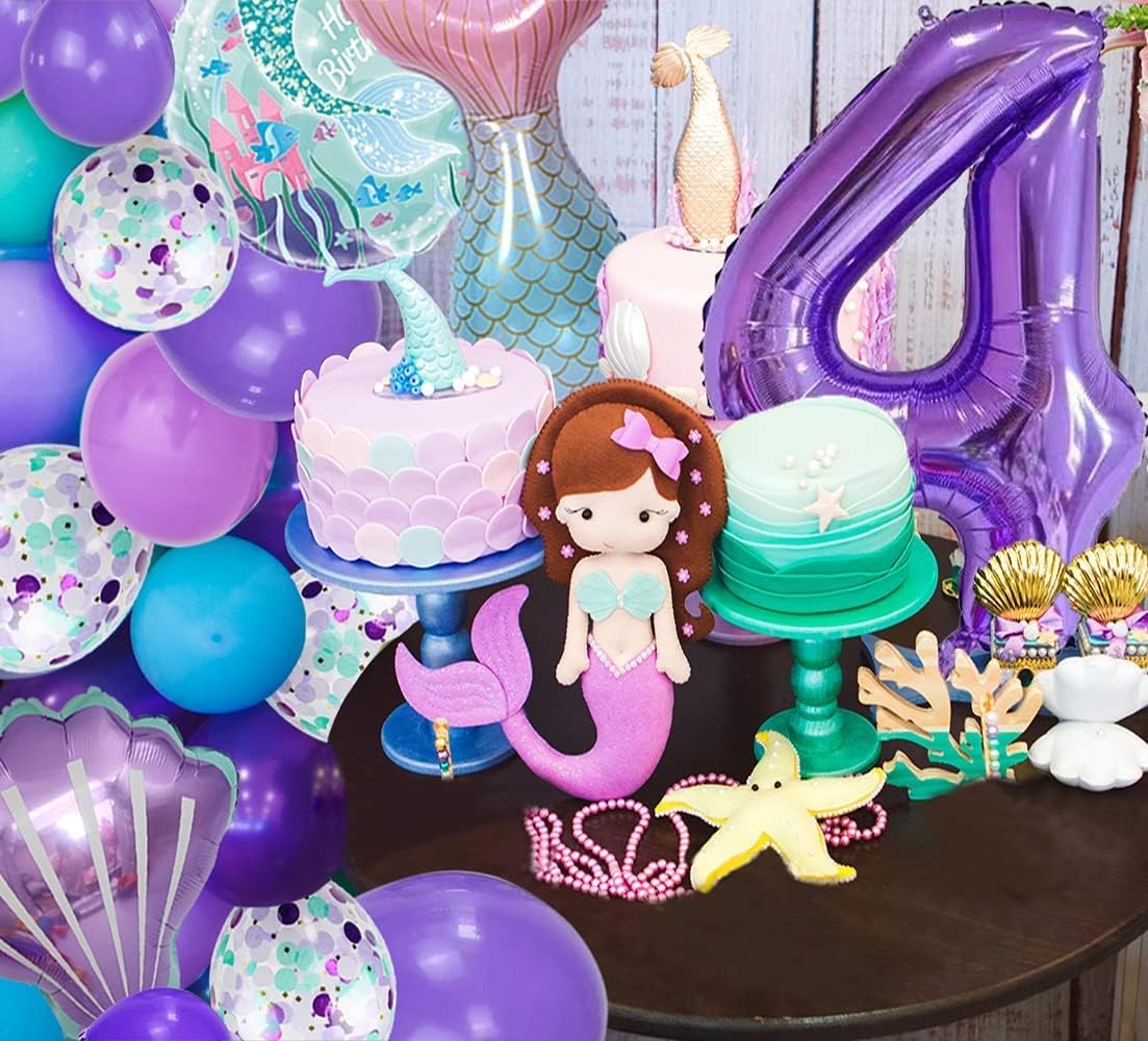 Beauty Fish Birthday Decoration, Balloon Tail Shell Foil Latex Balloons Set, Ocean Themed Beauty Fish for Girls 4th Birthday(21Pcs)