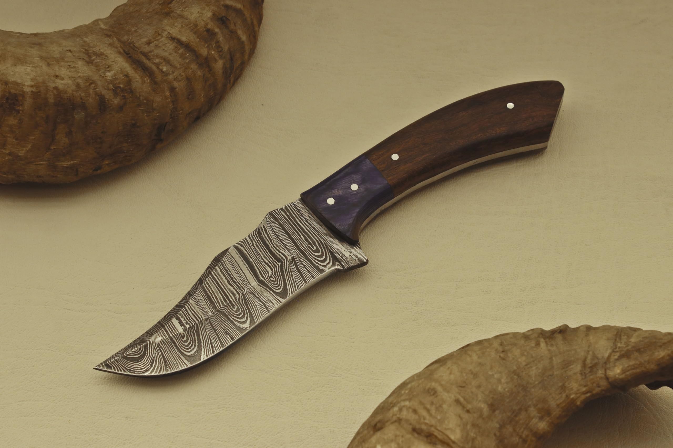 Custom Handmade Full Tang Damascus Steel Hunting Camping Skinner Knife - Wood Handle | Sheath | EDC
