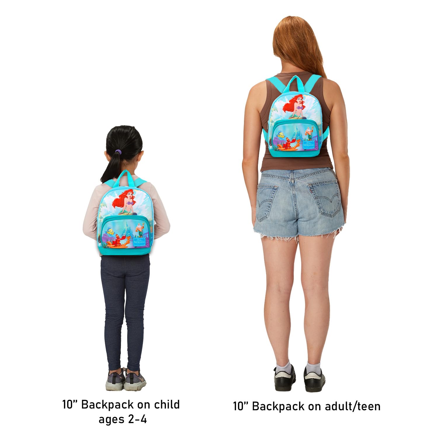 The Little Mermaid Mini Backpack Set - 10” Canvas Ariel Backpack with Front Pocket and Bottle | Little Mermaid Backpack Bundle