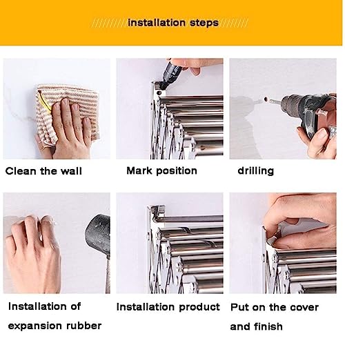 FAXIOAWA Retractable Wall-Mounted Dryer Folding Clothes Drying Rack 50-100Cm 6 Rail Towel Bar Hook Pole Airer Washing Line Bathroom Dryer Balcony Indoor Outdoor,60cm