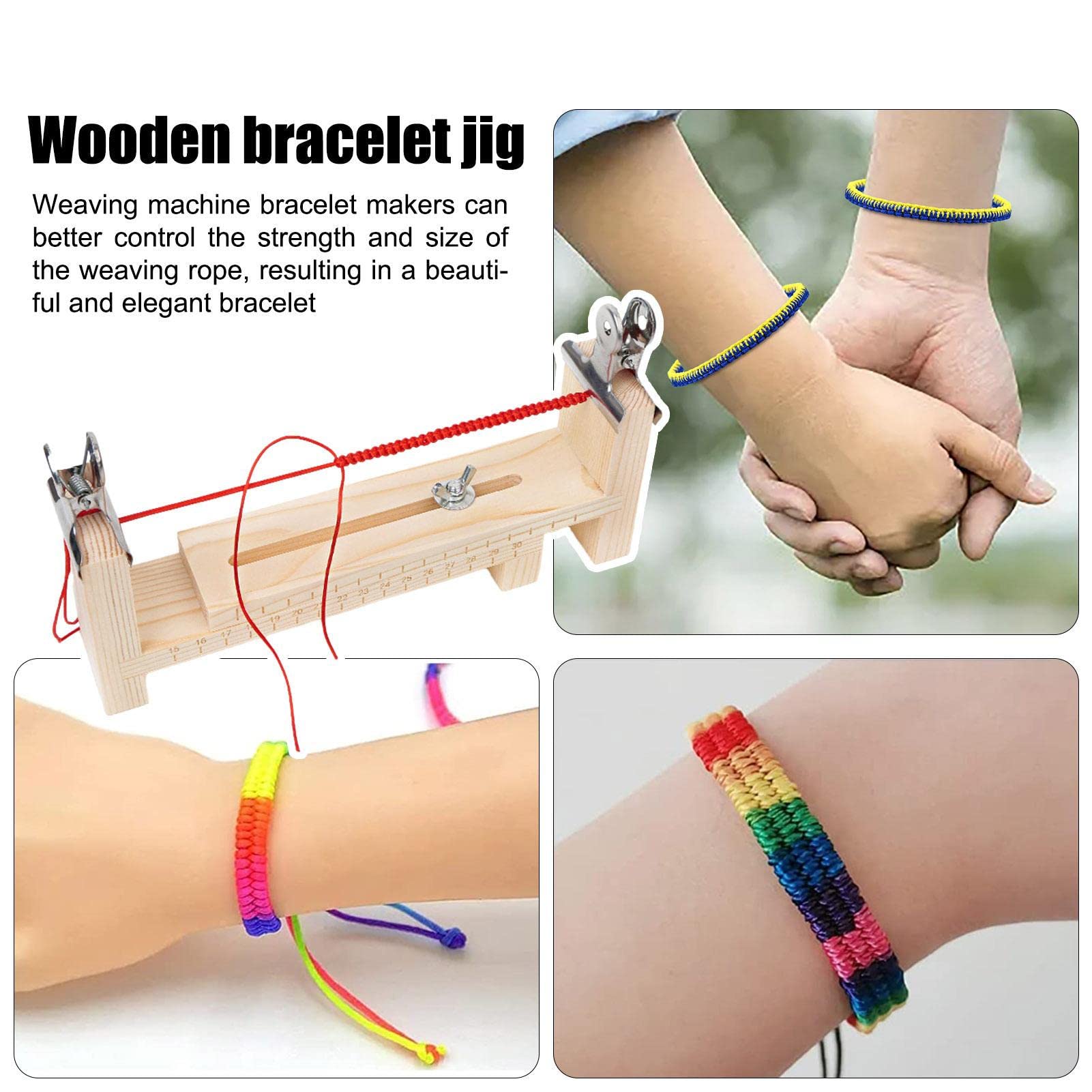 Joyivike Paracord Jig Bracelet Maker, Wooden Jig Bracelet Maker, U Shape Clear Scale Bracelet Maker with 2 Clamp, Wristband Maker, DIY Hand Knitting Bracelet Making Jig Bracelet Braiding Tool