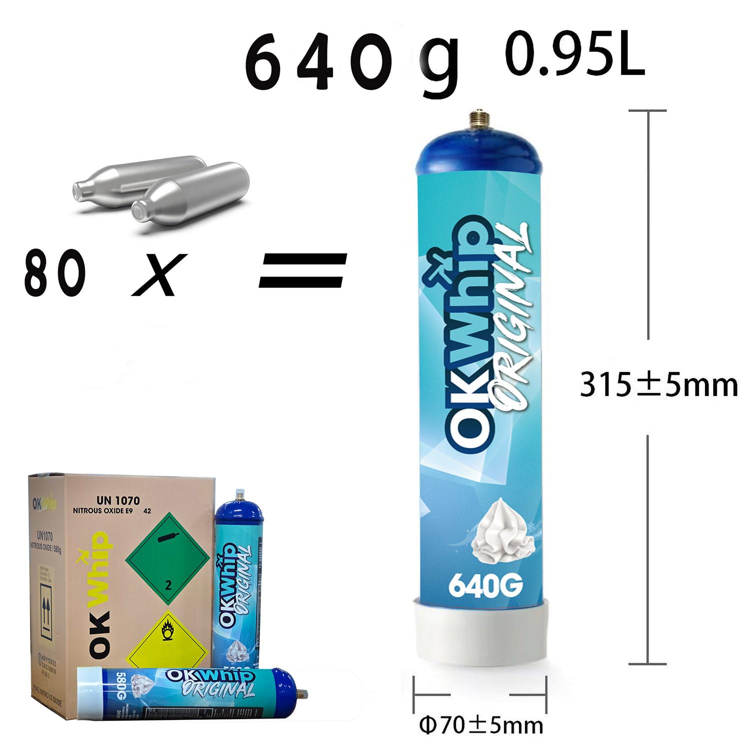 OkWhip 640g Whipped Cream Dispenser 0.95L Tanks(3 Count)