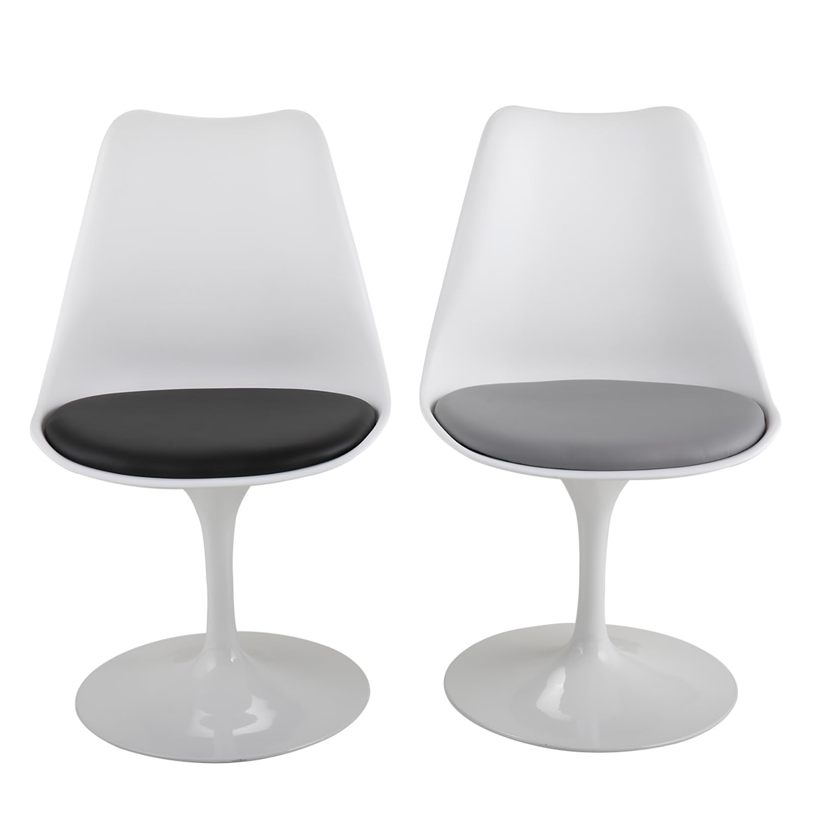 Gecheer Swivel Tulip Side Chair for Kitchen and Dining Room Bar with Cushioned Seat and Curved Backrest, White and Black