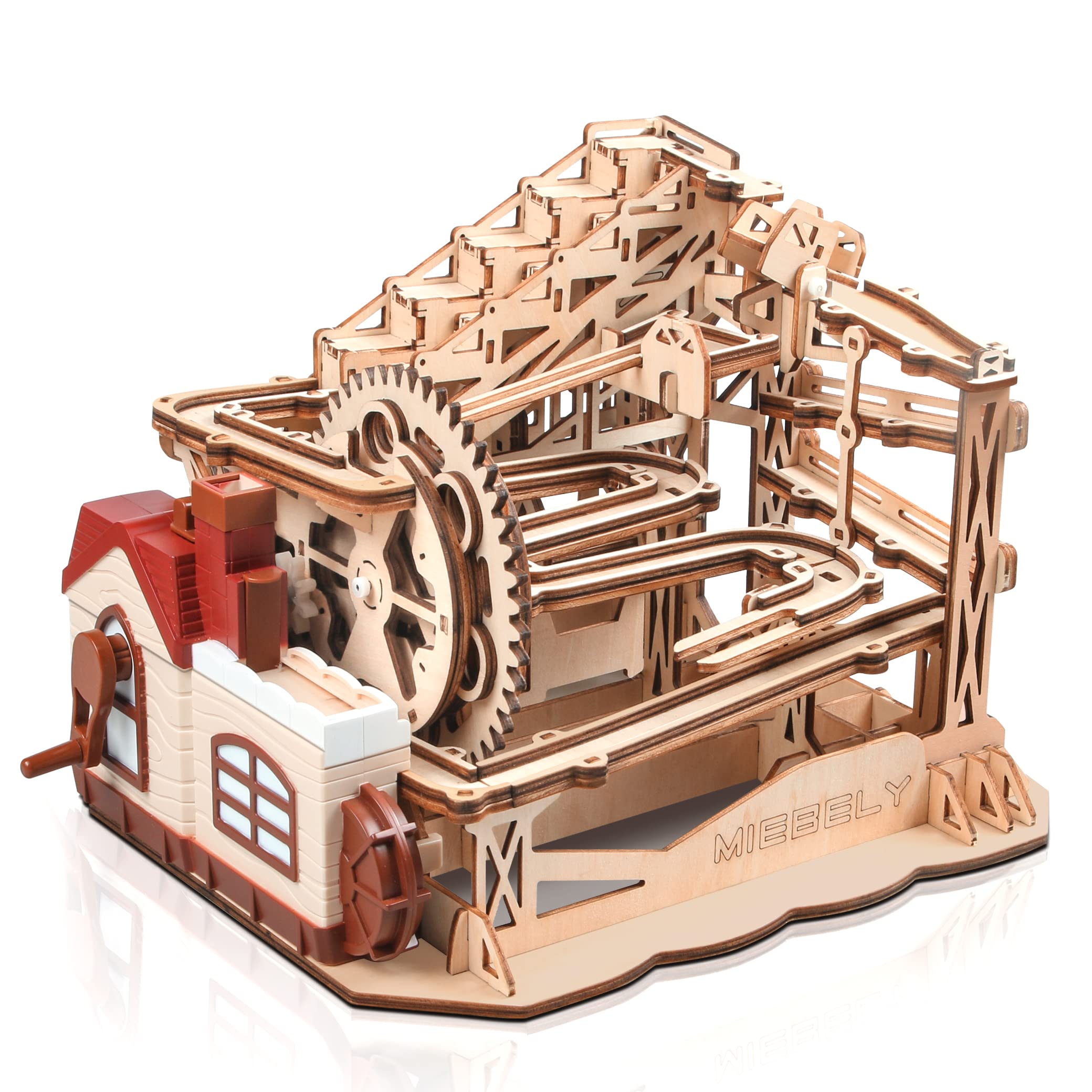 MIEBELY Electrical 3D Wooden Puzzles for Adults Craft Toys DIY Marble Run Model Building Kits Block Toys W/Motor, Mechanical Gear Engineering Kit Home Decor Hobbies Idea Christmas Day Gifts for Kids