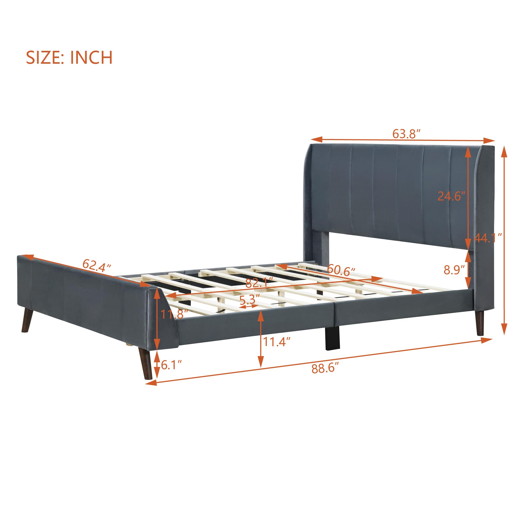 Prohon Upholstered Platform Bed with Tufted Headboard and Soft Wingback, Queen Size Bed Frame No Box Spring Needed, Velvet Bedframe w/Wood Slat Mattress Foundation, Gray