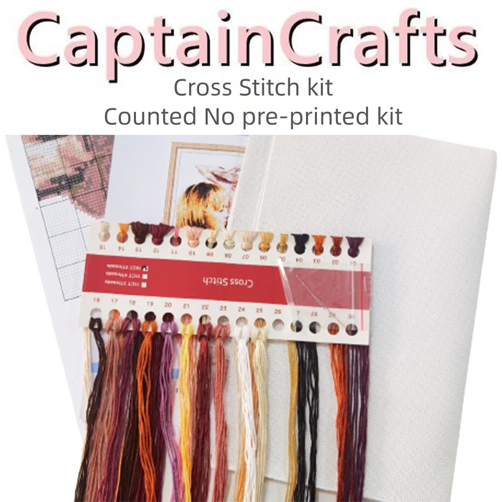 CaptainCrafts Cross Stitch Kits, New Stamped and Counted Fabric Cross Stitching DIY Art DMC Needlecrafts Embroidery Kit for Adults Beginner (White, Basket of Strawberries)